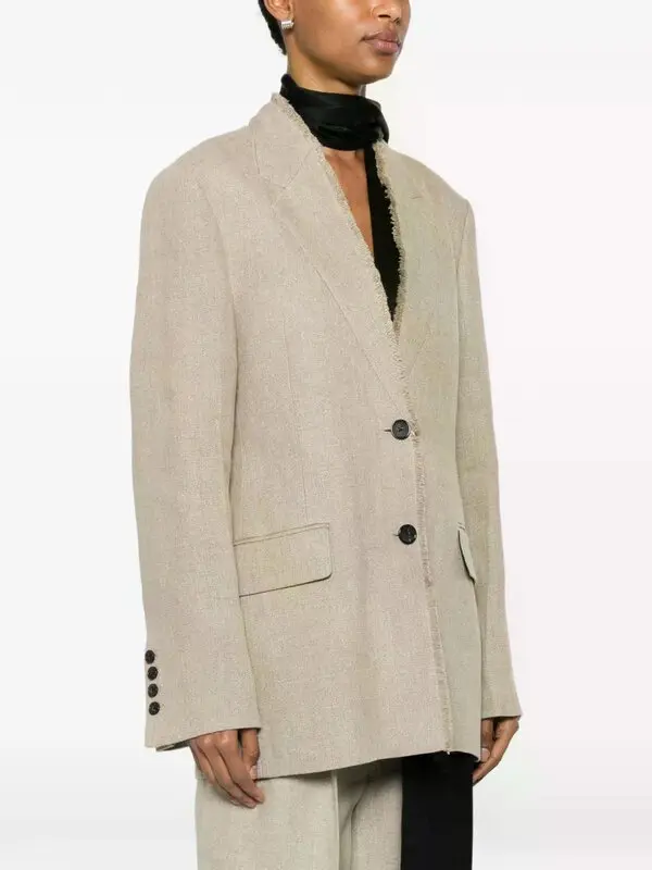 TOTEME Beige Textured Frayed-edge Single-breasted Jacket