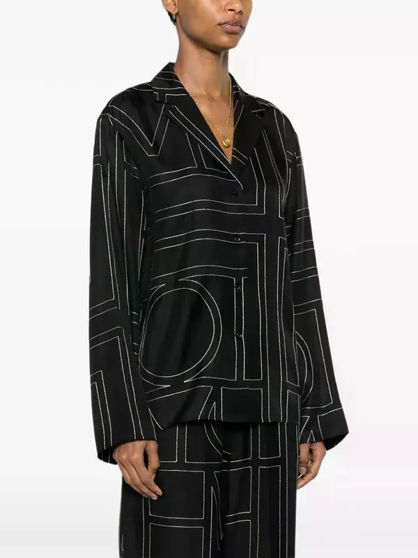 TOTEME Monogram Print Silk Shirt - Black