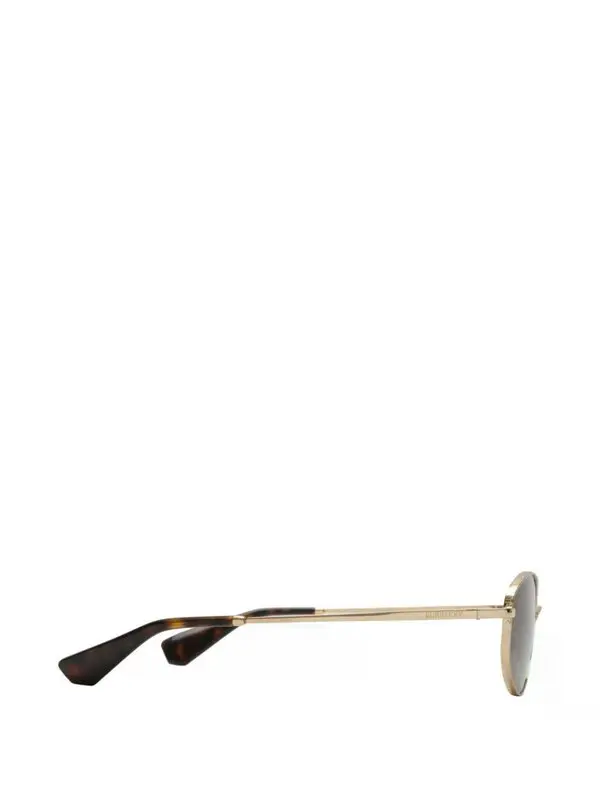 Burberry Oval Metal Sunglasses With Engraved Check Detail