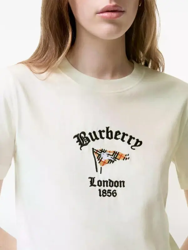 Burberry Embroidered Check Flag Cotton T-shirt - Neutrals