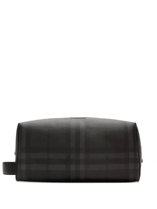 Burberry City Check Travel Pouch With Leather Trim - Grey