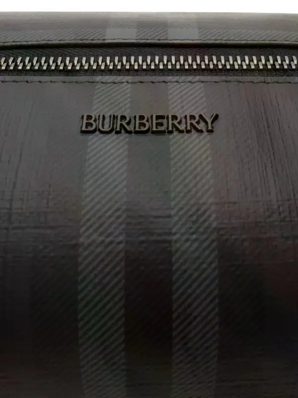 Burberry City Check Travel Pouch With Leather Trim - Grey