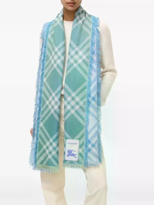 Burberry Gradient Check Wool Silk Scarf - Blue