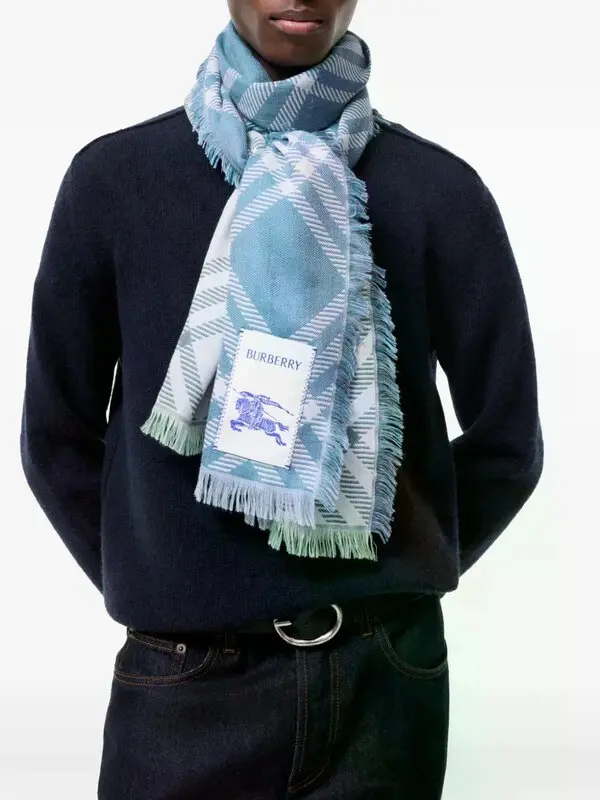 Burberry Gradient Check Wool Silk Scarf - Blue