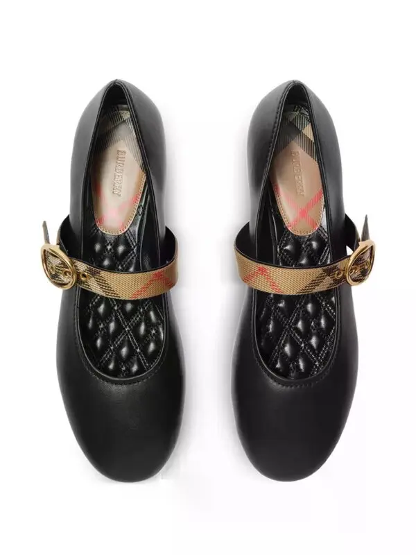 Burberry Check Strap Leather Ballerinas - Black