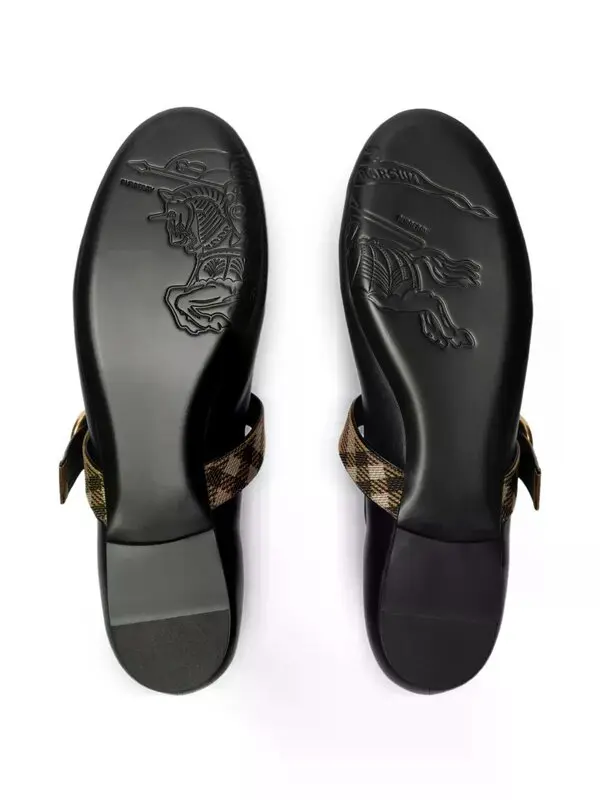 Burberry Check Strap Leather Ballerinas - Black