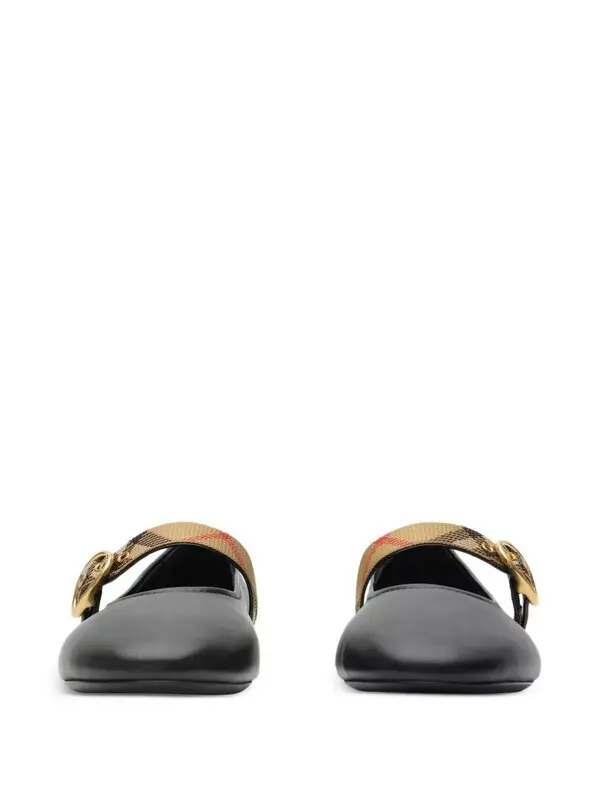Burberry Check Strap Leather Ballerinas - Black