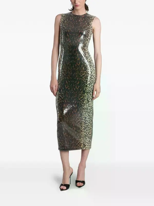 Alex Perry Sequin-embellished Leopard-print Midi Dress - Neutrals