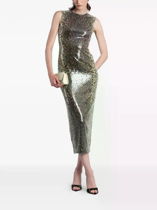 Alex Perry Sequin-embellished Leopard-print Midi Dress - Neutrals
