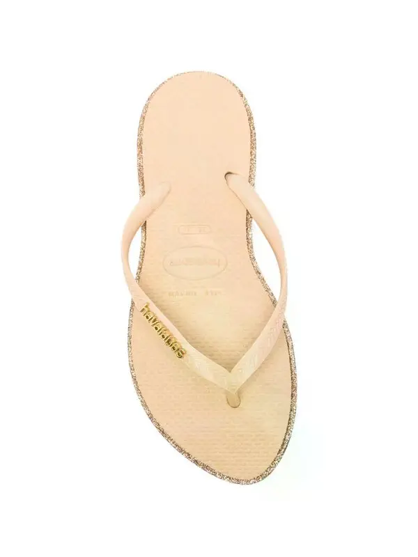 Havaianas Glitter Detail Logo Plaque Flip Flops - Neutrals
