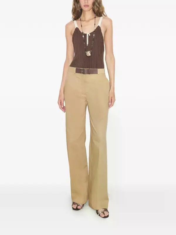 Tory Burch Belted Cotton Wide Leg Trousers - Brown