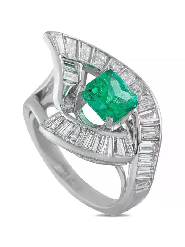 LB EXCLUSIVE Emerald And Diamond Ring In 18k White Gold - Silver