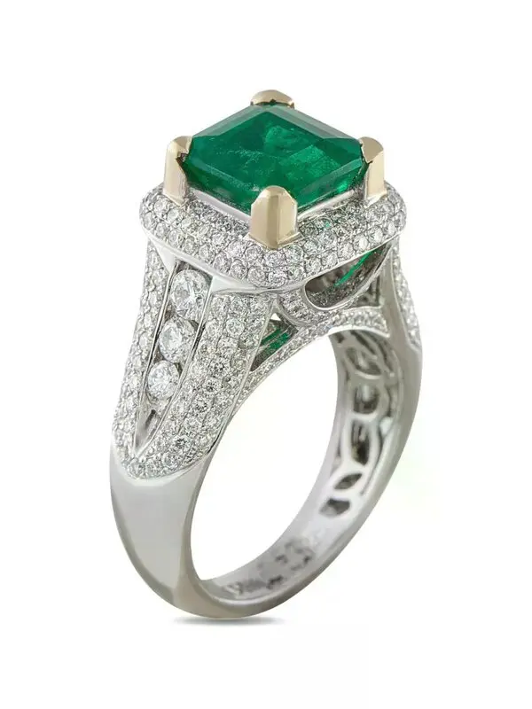 LB EXCLUSIVE Emerald And Diamond Ring In 18k White Gold - Silver