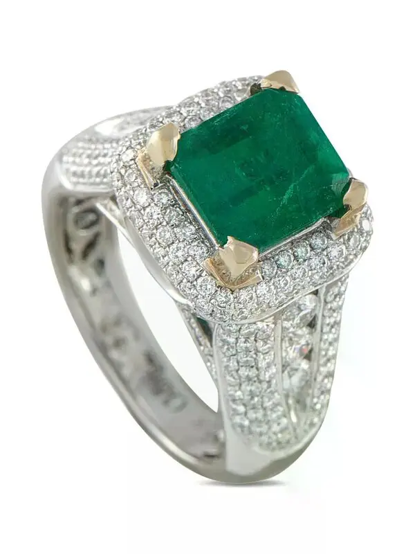 LB EXCLUSIVE Emerald And Diamond Ring In 18k White Gold - Silver