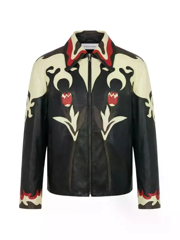 MARINE SERRE Leather Floral Patch Jacket