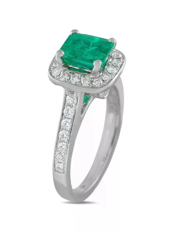 LB EXCLUSIVE Emerald And Diamond Ring In 18k White Gold - Silver