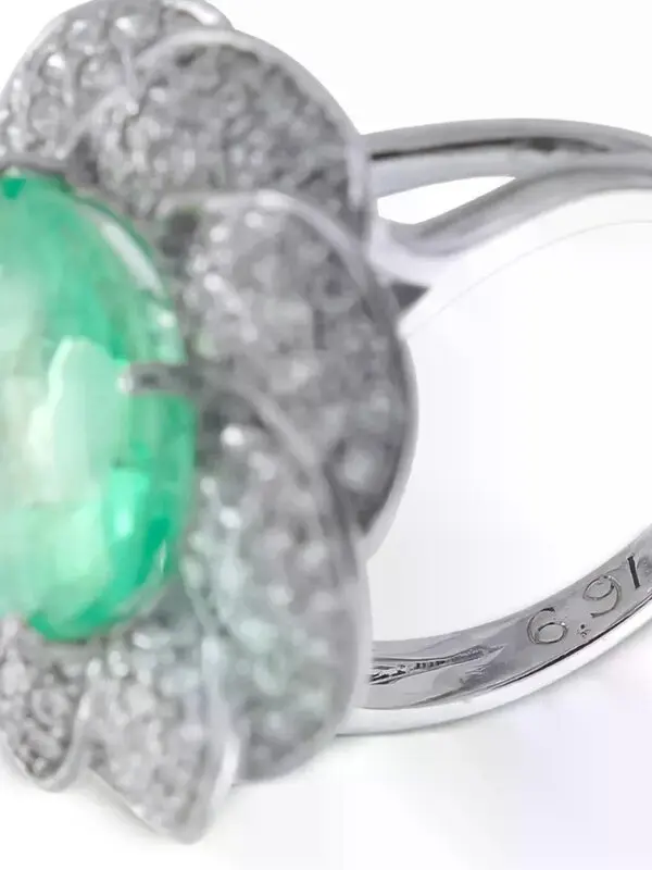 LB EXCLUSIVE Emerald And Diamond Abstract Floral Ring - Silver