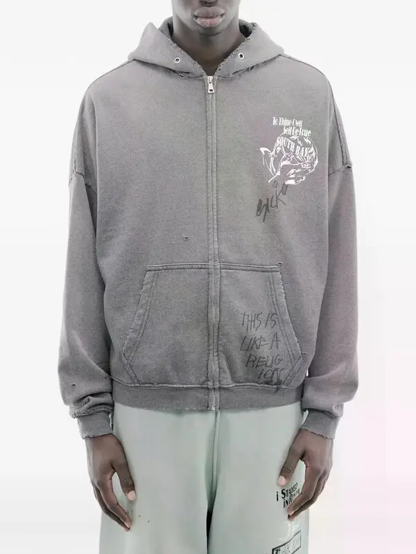 PALY Distressed Graphic Zip Hoodie