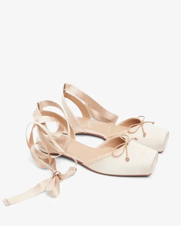 CHRISTIAN LOUBOUTIN Cassia Satin Flats - Beige
