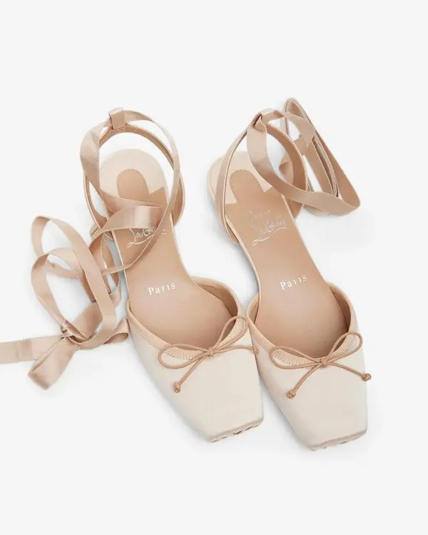 CHRISTIAN LOUBOUTIN Cassia Satin Flats - Beige