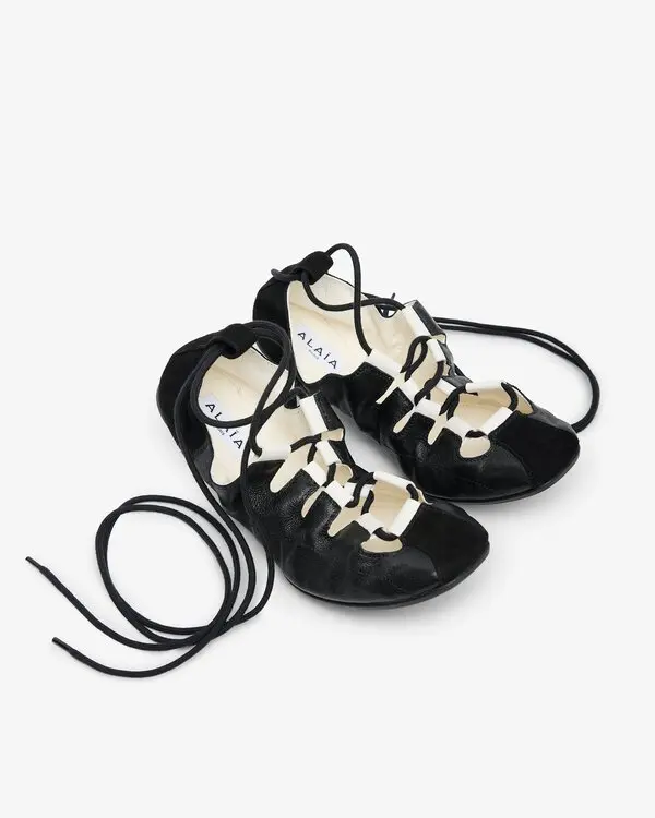Alaïa Leather Lace-up Ballet Flats