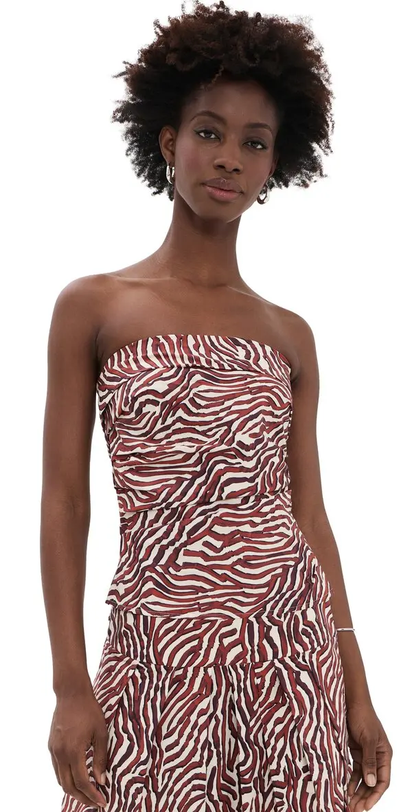 Proenza Schouler White Label Strapless Poplin Top - Rust/cream Multi
