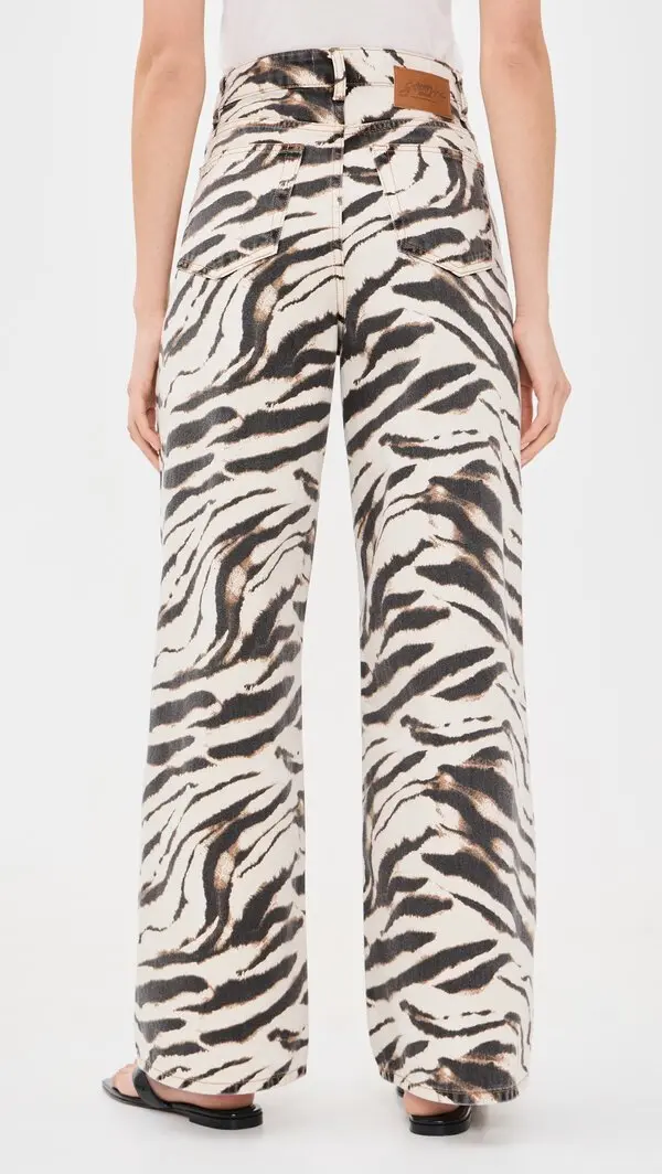 GANNI Zebra Print Denim Jeans - Egret
