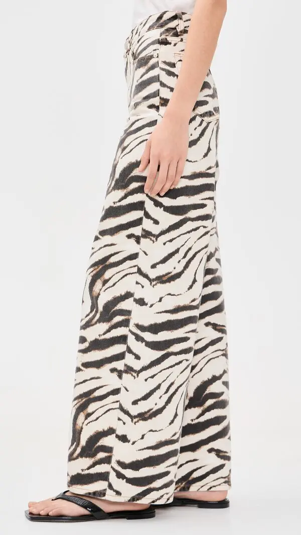 GANNI Zebra Print Denim Jeans - Egret