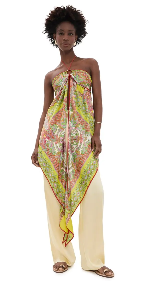 Alexis Vulcano Draped Scarf Halter Top - Yellow Paisley