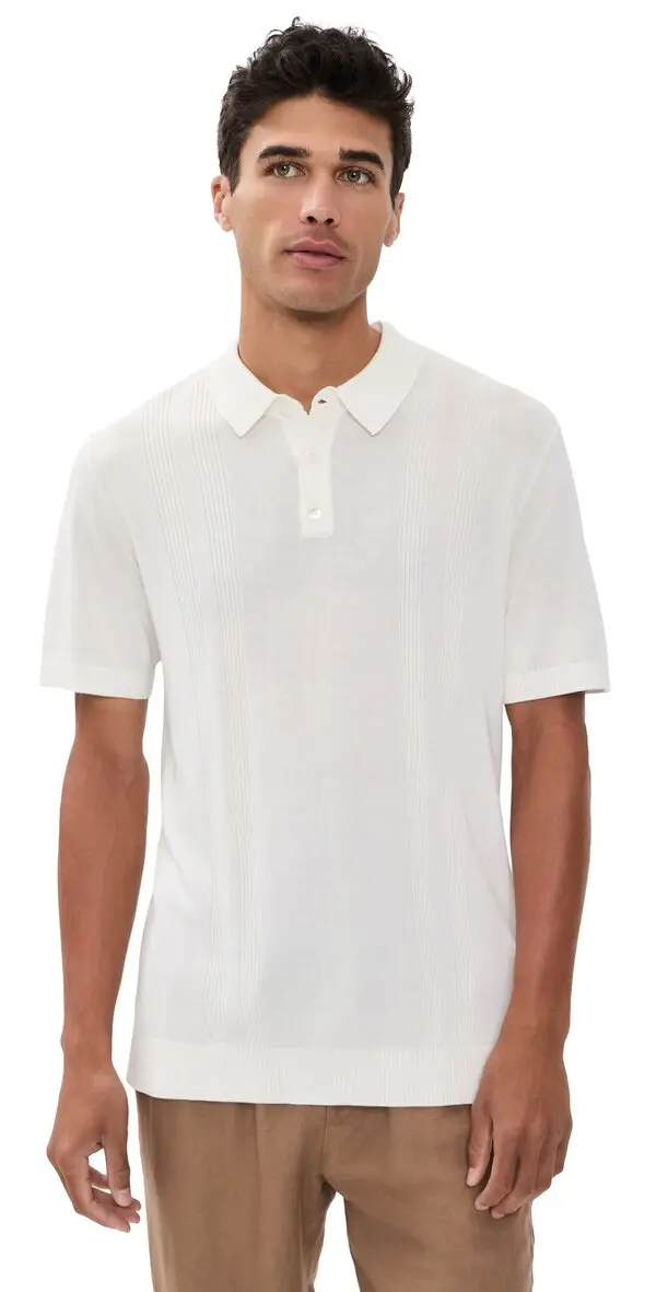 Onia Silk Blend Ribbed Knit Polo - Ivory