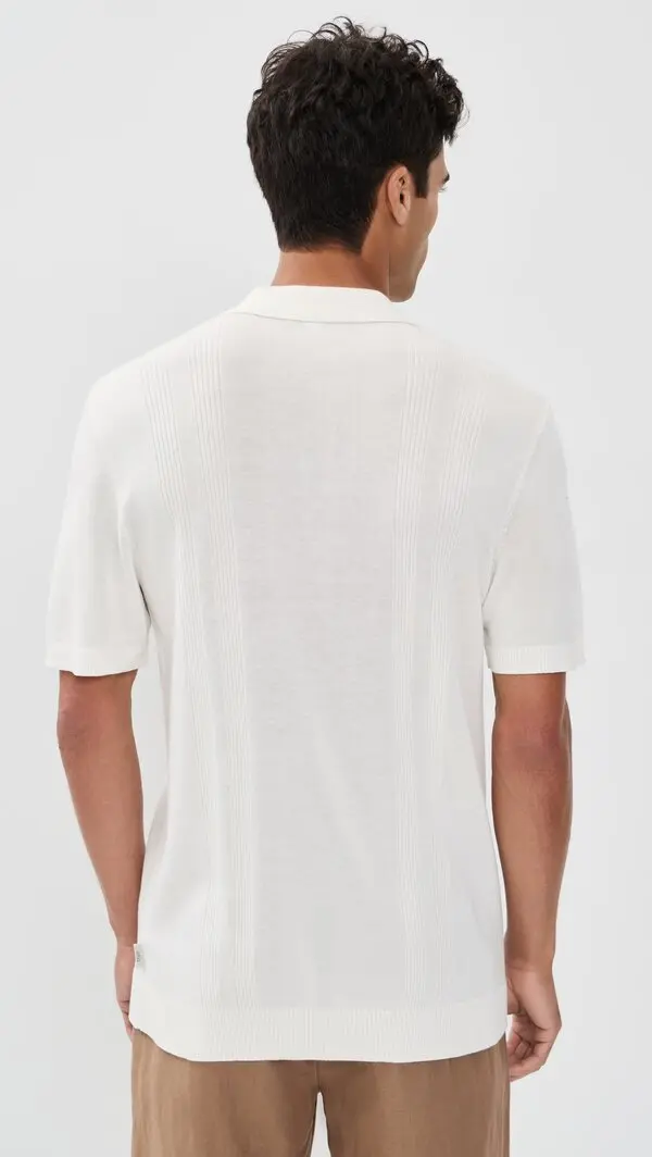 Onia Silk Blend Ribbed Knit Polo - Ivory