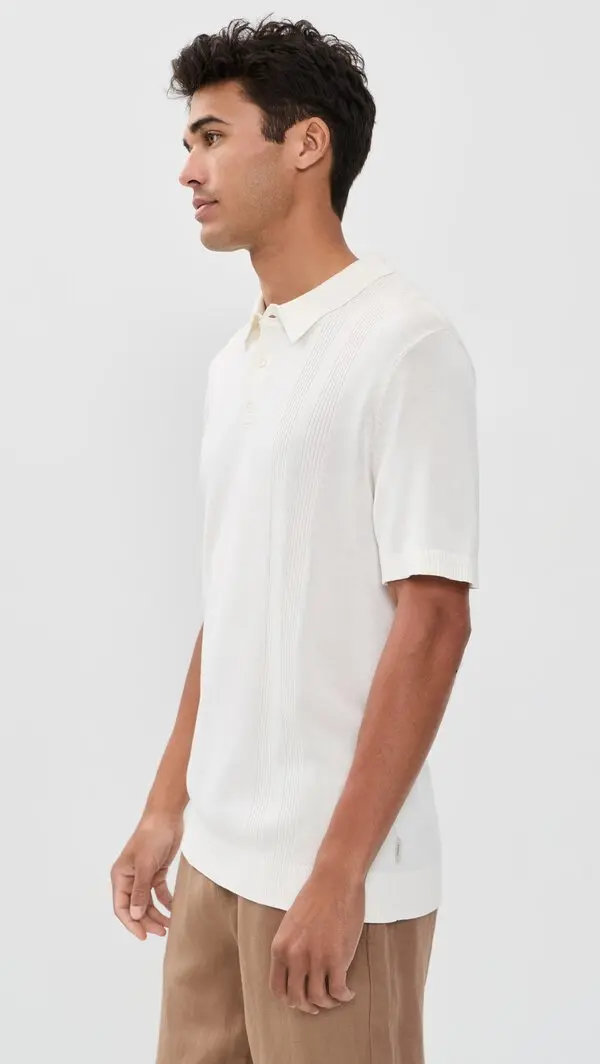 Onia Silk Blend Ribbed Knit Polo - Ivory