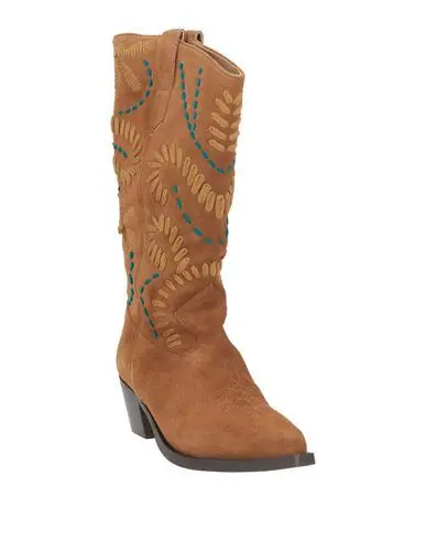 CORAL BLUE Suede Embroidered Cowboy Boots