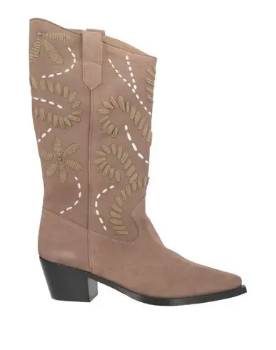CORAL BLUE Suede Embroidered Cowboy Boots - Grey