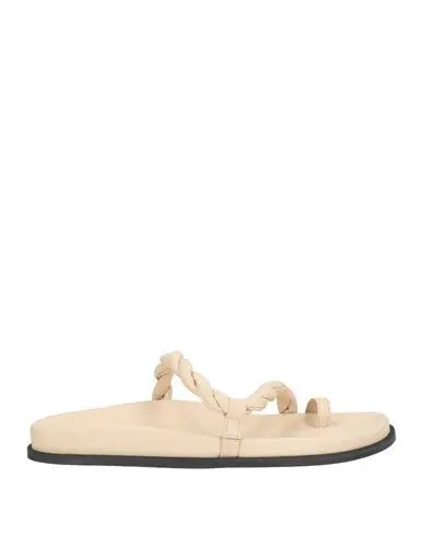 Elena Iachi Dark Leather Thong Sandals With Braided Detailing - Beige