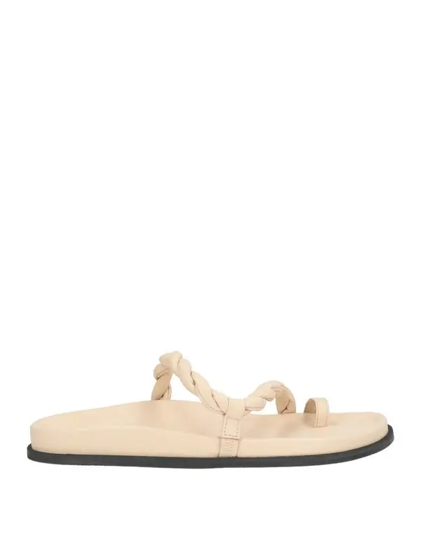 Elena Iachi Dark Leather Thong Sandals With Braided Detailing - Beige