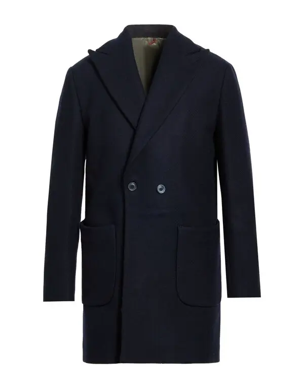 BRERAS MILANO Double-breasted Wool Blend Coat - Blue