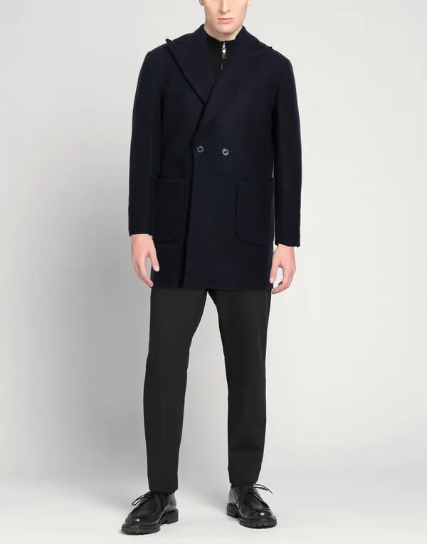 BRERAS MILANO Double-breasted Wool Blend Coat - Blue