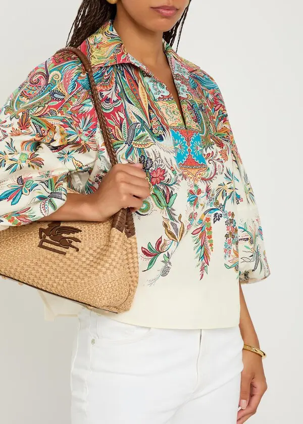 Etro Printed Balloon-sleeve Cotton-poplin Top - Multicoloured