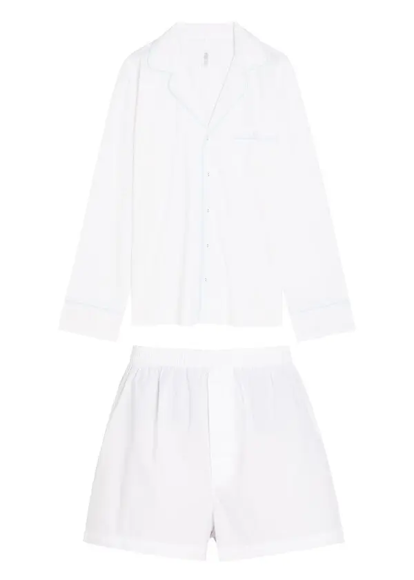 SKIMS Logo-embroidered Stretch-cotton Poplin Pyjama Set - White