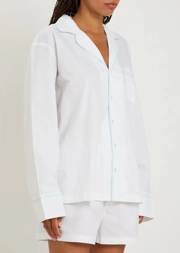 SKIMS Logo-embroidered Stretch-cotton Poplin Pyjama Set - White
