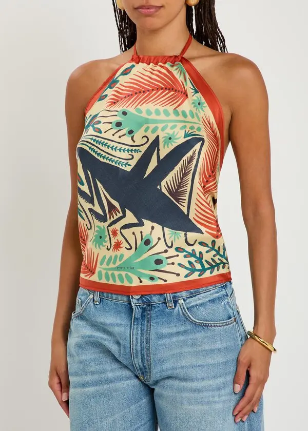 Etro Printed Silk Halter Neck Top
