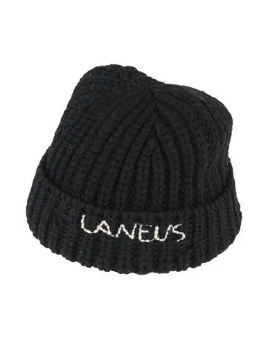 LANEUS Merino Wool Beanie With Embroidered Logo - Black