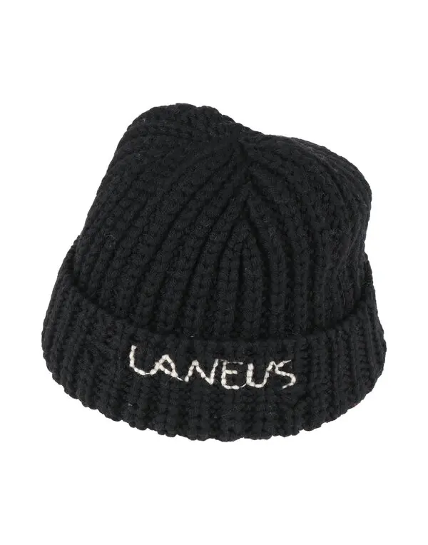 LANEUS Merino Wool Beanie With Embroidered Logo - Black