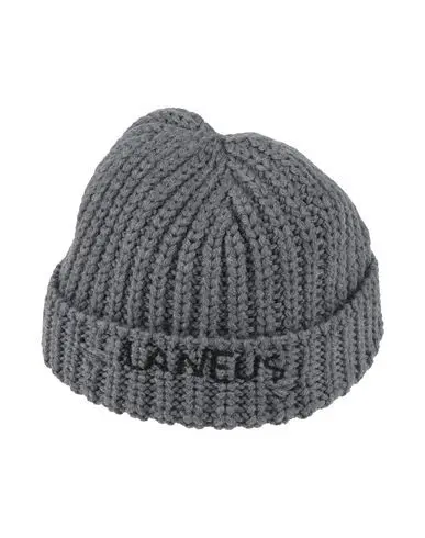 LANEUS Merino Wool Beanie With Embroidered Logo - Grey