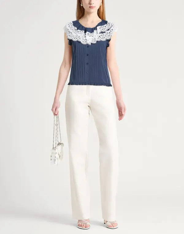 Kenzo Sleeveless Broderie Anglaise Trimmed Poplin Shirt