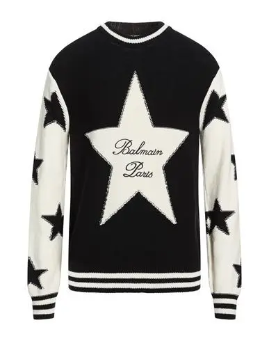 Balmain Embroidered Star Cotton And Lyocell Blend Crewneck Sweater - Black