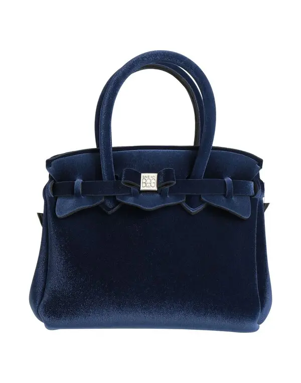 Save My Bag Velvet Tote With Bow Detail - Blue