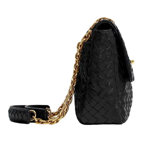 Bottega Veneta Madison Woven Lambskin Shoulder Bag - Black