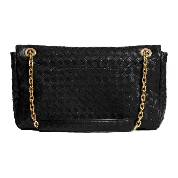 Bottega Veneta Madison Woven Lambskin Shoulder Bag - Black